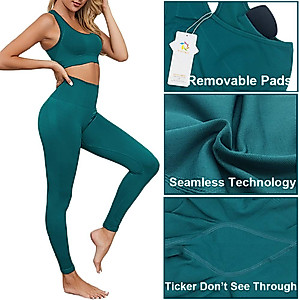SUPJADE Buscando Workout Sets for Women 2 Piece High Waisted Leggings and Racerback Bras for Women,Seamless Yoga Outfits for Women 2 Piece Set Dark Green