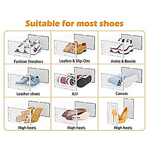HOMIDEC 12 Pack Shoe Storage Box, Clear Plastic Stackable Sneaker Box, Shoe Organizer for Closet Under Bed Entryway(White)