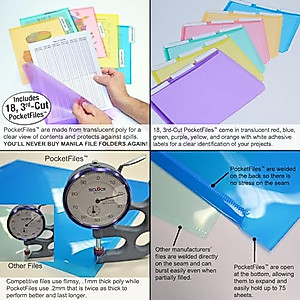 Ultimate Office Mesh Wall File Organizer, 10 Tier Vertical Mount Hanging File Sorter. Multipurpose Display Rack Includes 18, 3rd Cut PocketFile Clear Document Folder Project Pockets (Black)