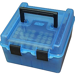 MTM R-100-MAG-24 Deluxe Ammo Box 100 Round Handle WSM WSSM Ultra Mag, USA Made, Clear Blue