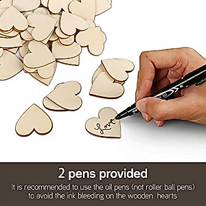 LotFancy Wedding Guest Book Alternative, Drop Top Frame, Heart Drop Wood Guest Book with Stand, 87 Wooden Hearts, 2 Pens, Rustic Wedding Decorations for Reception Baby Shower, Birthday, Graduation