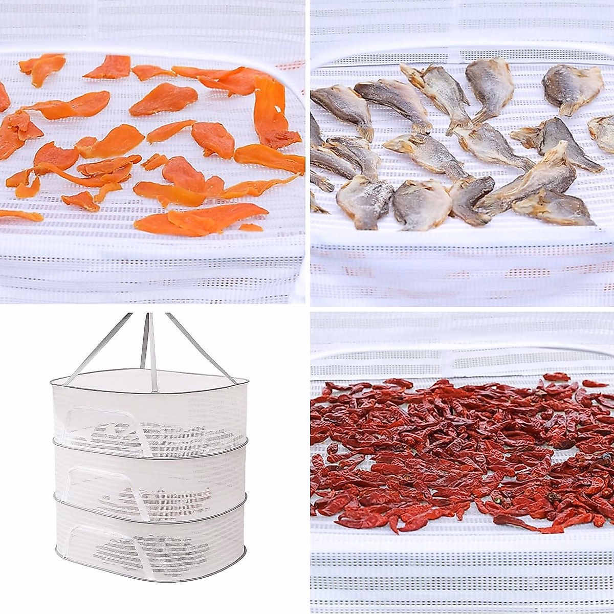 HCHMAO Herb Drying Rack 3 Layer Hanging Mesh Net Clothes Drying Racks Foldable Hanging Mesh Dryer for Buds, Fruits, Hydroponics Flowers, Vegetables, Fish, or Clothes, Doll