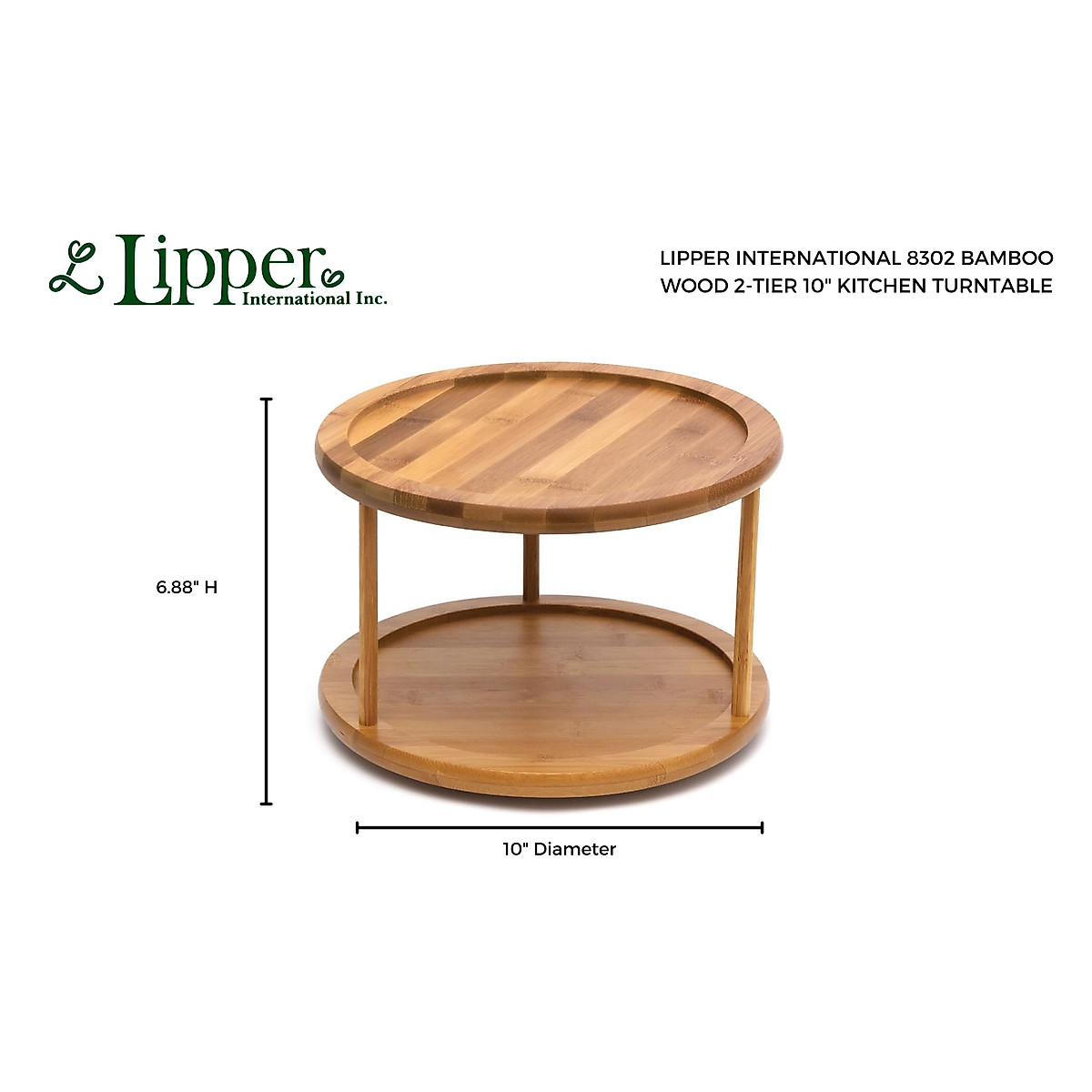 Lipper International 8302 Bamboo Wood 2-Tier 10" Kitchen Turntable