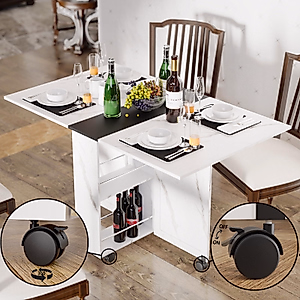 3imothrix Folding Dining Table, Dinner Table with Drawer and Storage and Shelves, Space Saving Dining Table with 6 Wheels, Kitchen Table for Small Spaces (Black)