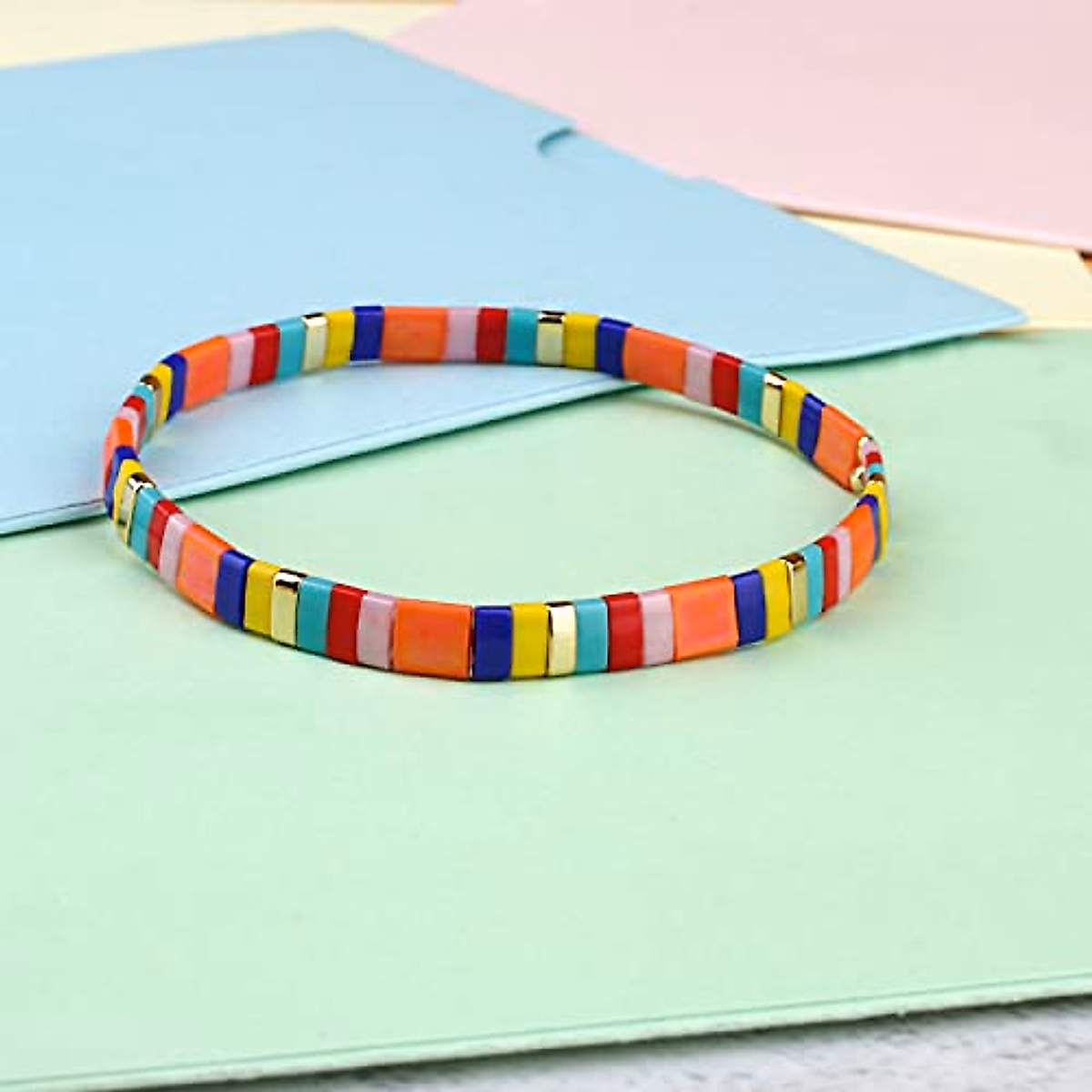 KANYEE Bracelet for Women Colorful Tila beads Bracelet Bohemian Friendship Stretch Bracelets-Red