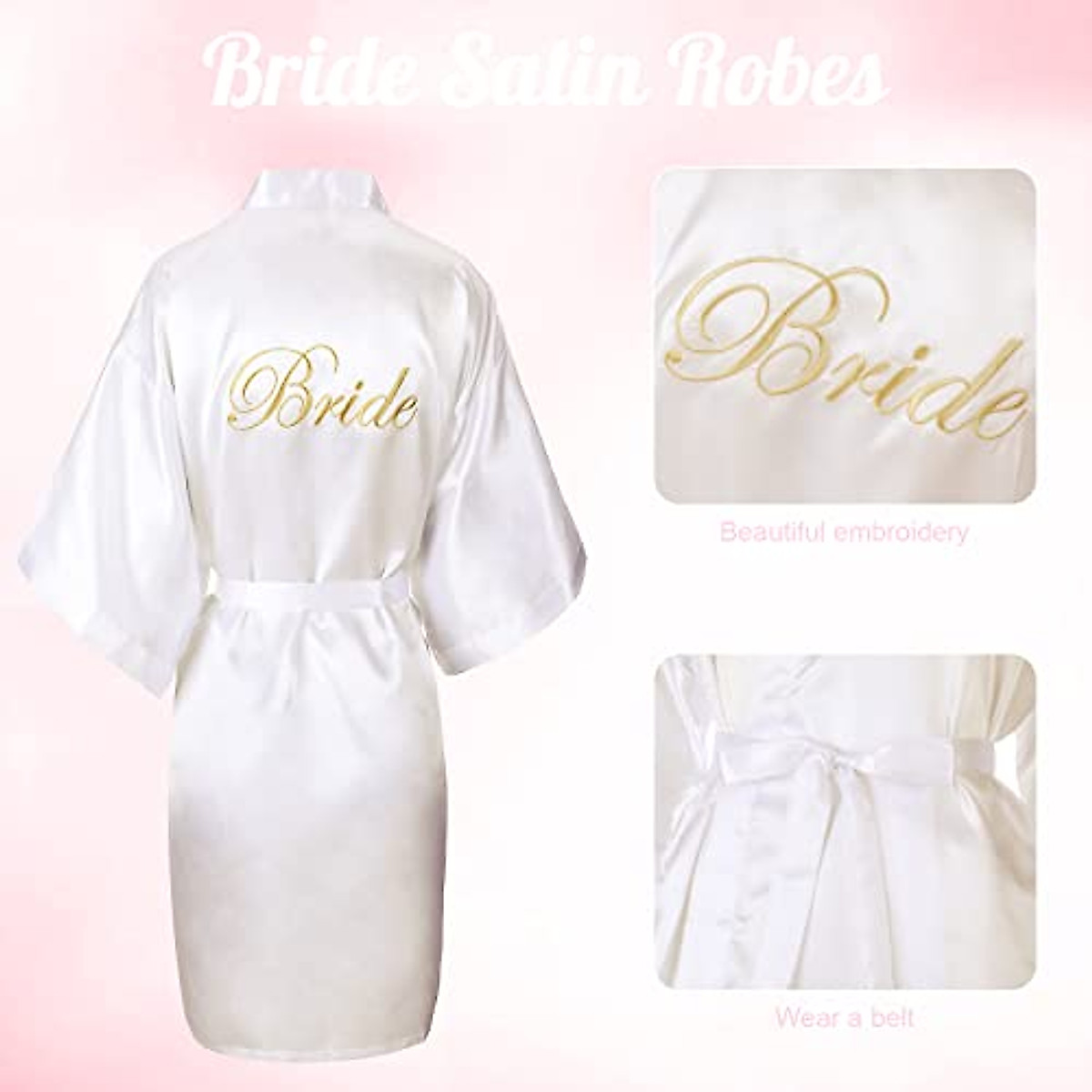 Janmercy 6 Pcs Bride Gifts Set Gift Box Bridal Shower Engagement Party 20 oz Stainless Steel Tumbler Cup Mug Jewelry Tray Silk Robes (L Size, White)