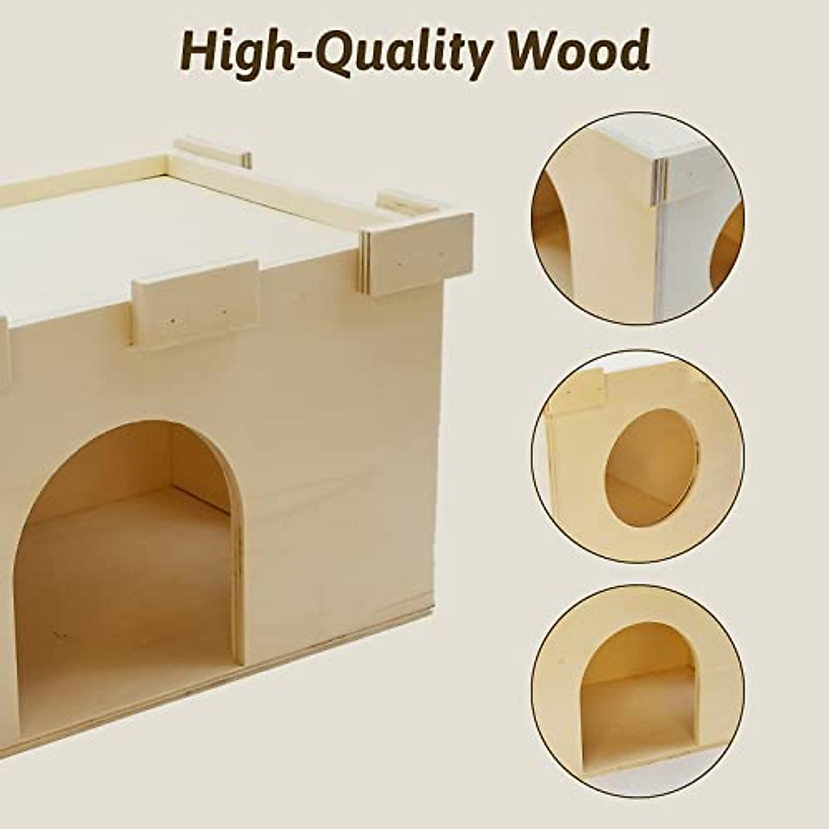 Hamiledyi Guinea Pig Hideout Hut with Windows Hamster Wooden House Large Space Chinchilla Wooden Hut for Hamsters Syrian Mouse Gerbil Hedgehogs Squirrels Habitat Decor