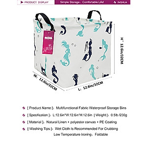INGHUA Square Storage Basket Fabric Organizer Bin for Toys,Books,Clothes,Gifts,Pets-Perfect for Home,Office,Nursery,Dorm,Shelf(Square-mermaid)