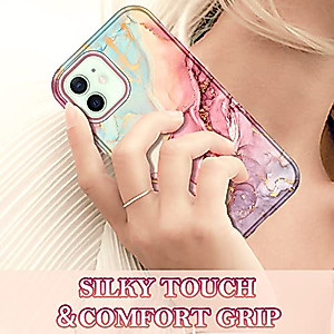 Btscase for iPhone 12 Case/iPhone 12 Pro Case, Heavy Duty Three Layer Marble Shockproof Full Body Rugged Hard PC+Soft TPU Bumper Drop Protection Women Girls Cover for iPhone 12/12 Pro, Rose Gold