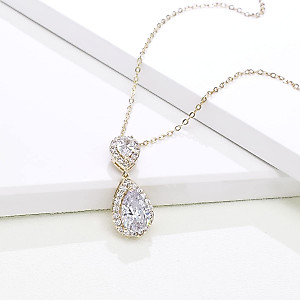 UDORA Teardrop Cubic Zirconia Drop Earrings Necklace Bridal Jewelry Sets Wedding Prom Gifts for Bridesmaid (18K Gold)