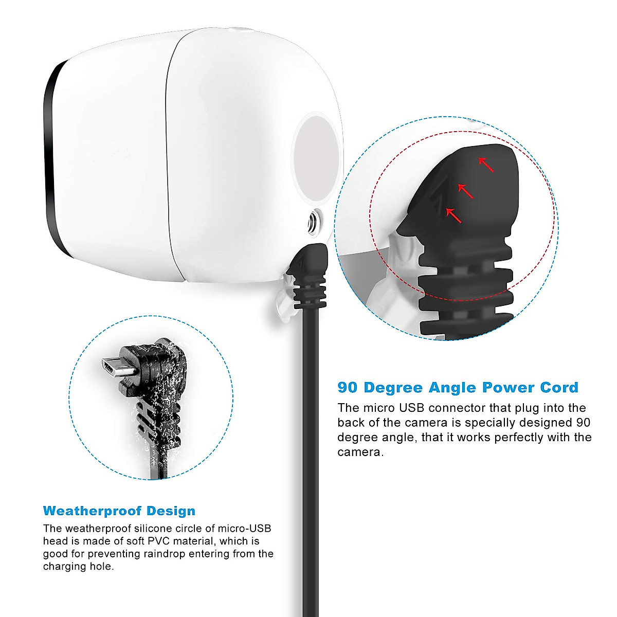 10FT Weatherproof Outdoor Power Cable for Arlo Pro and Arlo Pro 2 with Quick Charge 3.0 Power Adapter Compatible with Arlo Pro, Arlo Pro 2, Arlo Go, Other Home Camera (Micro USB), 1 Set, Black