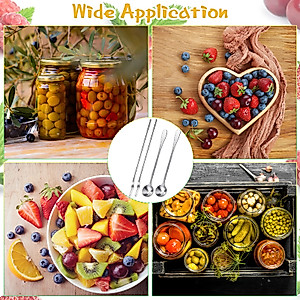 Didaey 4 Pcs 8.7 Inch Pickle Fork and Olive Spoon Strainer Set Stainless Steel Long Handle Pick Jar Serving Spoon with Drain Hole Spoon Prong for Onion Cucumber Arugula (Classic Style)