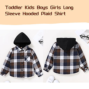YOUNGER STAR Toddler KidsBaby Boys Hooded Plaid Shirt Classical Shirt Hooded Jacket Fall Winter Clothes (Brown, 6-12 Months)