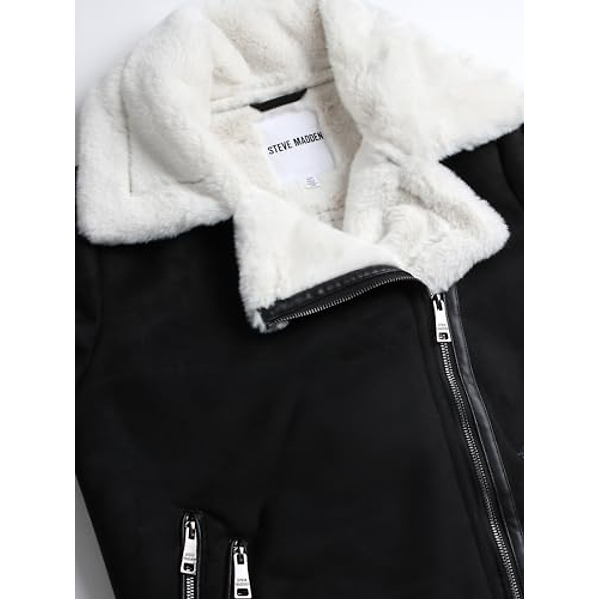 Steve Madden Women's Winter Coat - Faux Leather Moto Biker Jacket - Faux Shearling Lined Heavyweight Jacket for Women, S-XL, Size Medium, Black