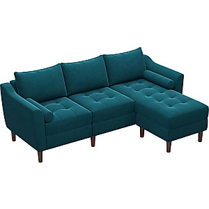 Belffin Reversible Sectional Sofa Couch Mid-Century Modern Velvet L Shaped Sofa 3-Seat Sofa Sectional with Reversible Chaise Foot Rest for Apartment and Small Space Peacock Blue