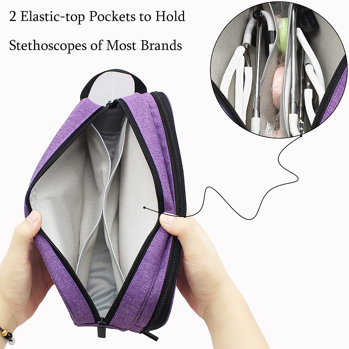 Stethoscope Case for Nurses,Large Double Layer Stethoscope and BP Cuff Case for Littmann Classic III/Cardiology IV/MDF/ADC Stethoscope Accessorie (Purple)
