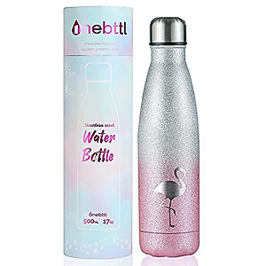 Onebttl Flamingo Bottle Gifts for Women, Girls, Her - 17oz/500ml Stainless Steel Insulated Water Bottle - Flamingo Gifts for Flamingo Lovers - (Pink Sliver Gradient)