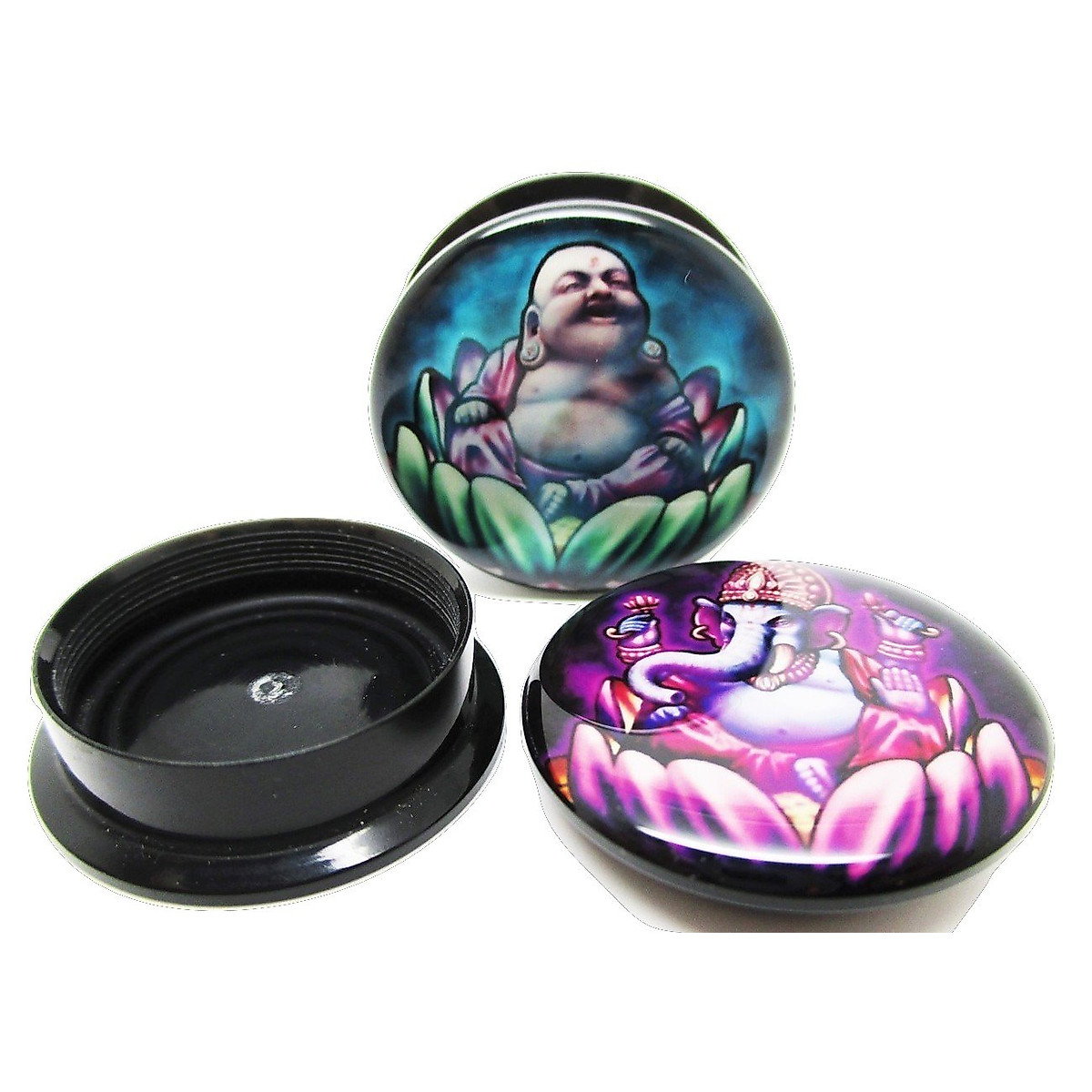 Pierced Republic Ganesh & Buddha Ear Plugs - Acrylic - Screw on - NEW *Pair* - 10 Sizes (1" (25mm))