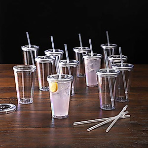 Cupture Classic Insulated Double Wall Tumbler Cup with Lid, Reusable Straw & Hello Name Tags - 16 oz, 2 Pack (clear)