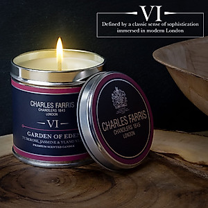 Charles Farris Garden of Eden Luxury Scented Signature Tin Candle - Tuberose, Jasmine & Ylang Ylang - Hand-Poured in England - 40 Hours+ Burn Time