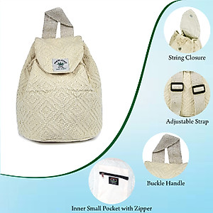 Hemp small bag for women Girls Light Weight Eco Friendly Small cute backpack Bag for everyday lives (Ivory)