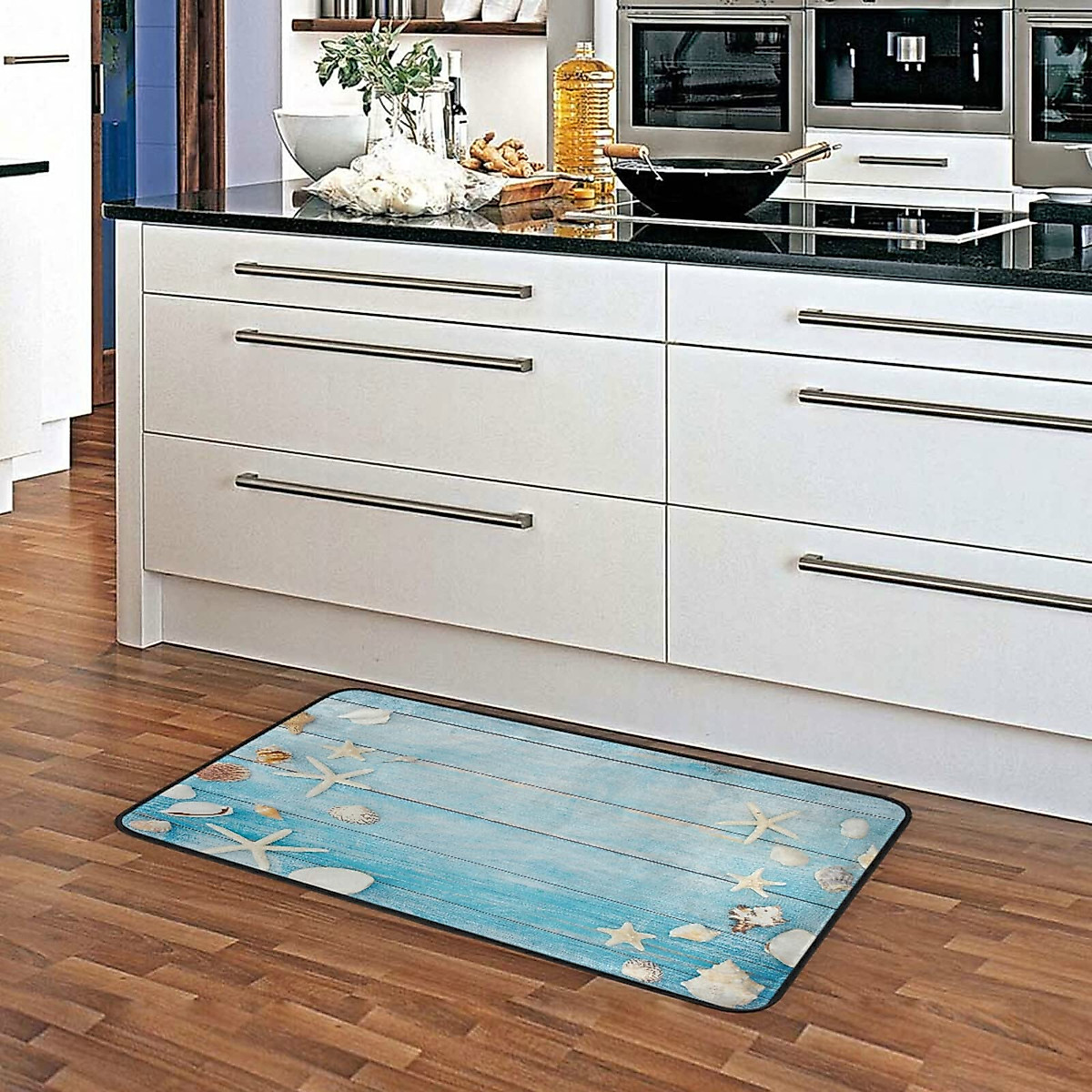 Starfish Ocean Beach Kitchen Rugs and Mats Non-Slip Anti Fatigue Washable Seashell Coastal Wooden Rustic Kitchen Rugs Under Sink Floor Mat for Bathroom Carpet Doormat 39 X 20 Inch…