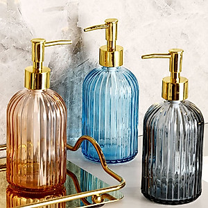 FKJLUN Soap Pump Dispenser Thickened Glass Soap Dispenser with Pump, Stylish Countertop Empty Lotion Bottle, 330-400ml/11.15-13.52oz, Set of 2 for Bathroom, Kitchen, Countertop (Color : A)