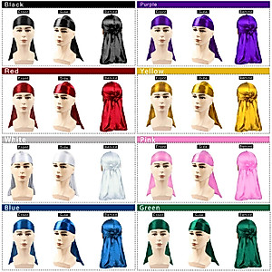 LEADUWAY 8Pcs Silky Durags, Silk Durag for Men Women, Satin Doo Rag for 360 Waves, Durags Pack with Extra Long Tail and Wide Straps