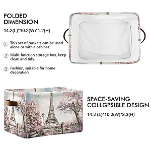ALAZA France Paris Eiffel Tower Oil Painting Large Storage Basket for Organizing Foldable Storage Bin for Shelves Home with Handles 1 Pack