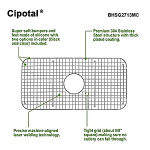 CIPOTAL 26.8 in. x 13.2 in. Centre Drain Sink Grid with Supersoft Silicone Feet in 304 Grade Stainless Steel