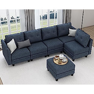 LLappuil Modular Sofa Sectioanl Couch with Storage, Convertible 6 Seater L Shaped Modular Chaise Sofa with Ottoman, Denim Blue