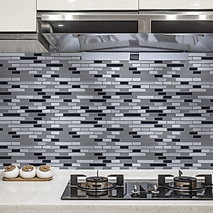 Art3d 12" x 12" Peel and Stick Tile Kitchen Backsplash Sticker Gray Brick (6 Tiles)