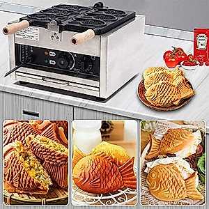 SRMNFADZ Nonstick Japanese Taiyaki Making Machine, Commercial Electric Fish-Shaped Waffle Maker, 1400W Waffle Iron Baker Machine for Party Cafe Tea Shop