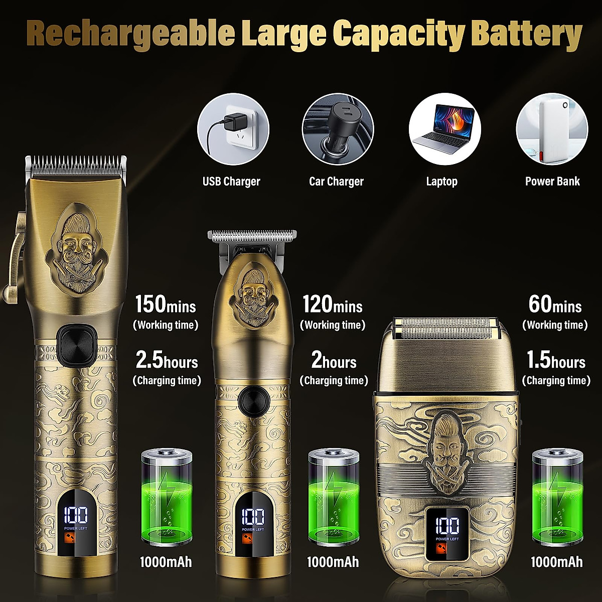 AMULISS Professional Hair Clippers Trimmer & Electric Foil Shavers Set Beard Trimmer for Men Cordless T-Blade Hair Trimmer Electric Razor, Men's Beard Grooming Kit