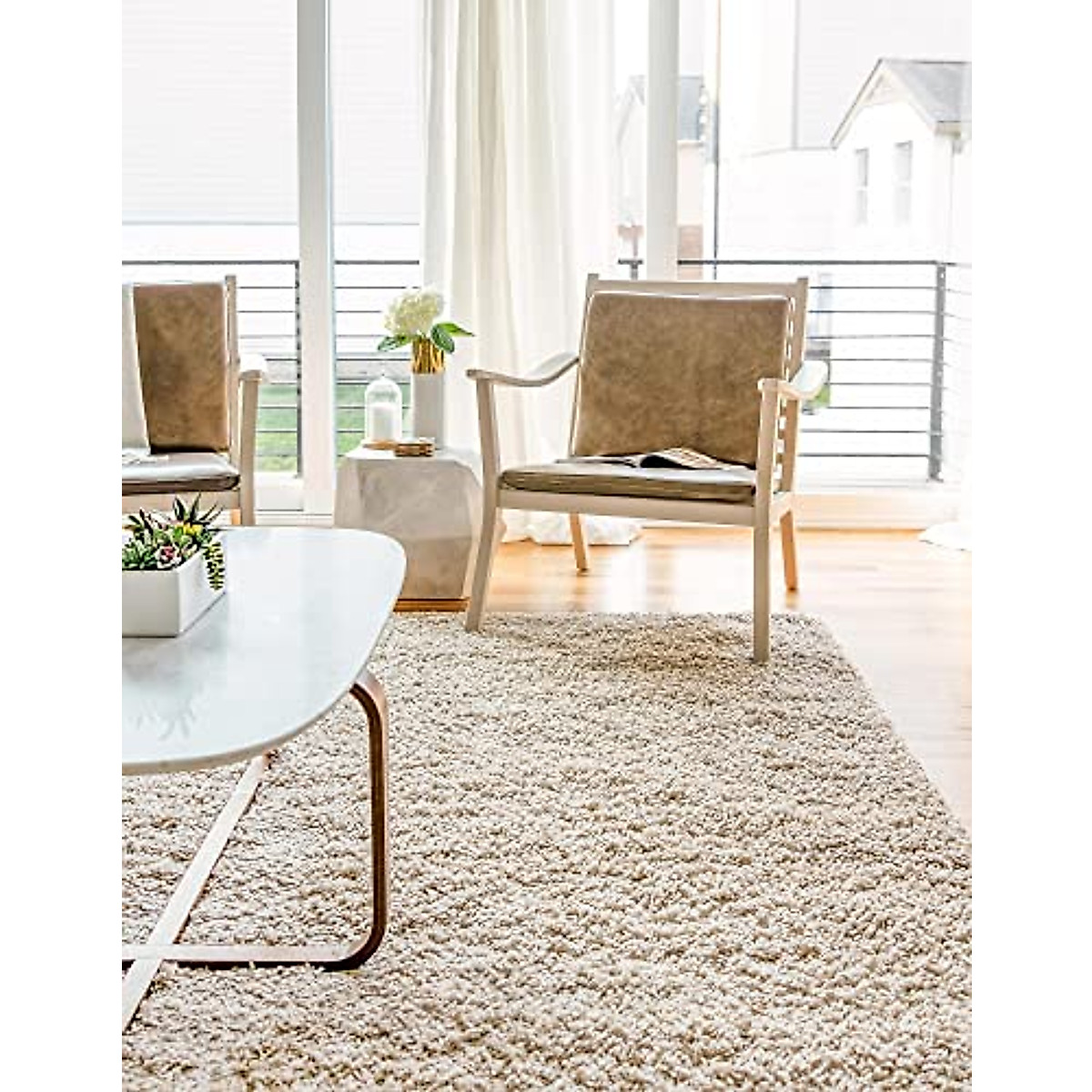 Unique Loom Solid Shag Collection Area Rug (4' 1" x 6' 1" Rectangle, Taupe)