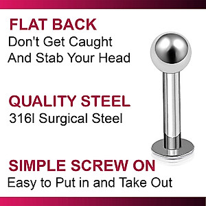 bodyjewellery 4pcs 14g Labret Studs Lip Ring Snake Spider Bite Forward Helix Monroe Dahlia Inner Conch Surgical Steel 4mm Ball - 12mm