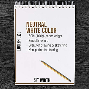 U.S. Art Supply 9" x 12" Top Spiral Bound Sketch Book Pad, Pack of 2, 100 Sheets Each, 60lb (100gsm) - Artist Sketching Drawing Pad, Acid-Free - Graphite Colored Pencils, Charcoal - Adults, Students