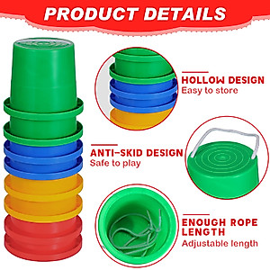Hungdao 12 Pairs Balancing Stilts for Kids Walking Bucket Stilts Plastic Walking Stilts Toy with Adjustable Rope for Preschool Playground Indoor Outdoor Obstacle Course Games, 4 Colors