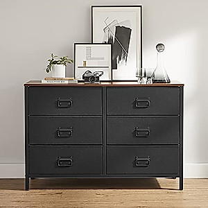 SONGMICS Dresser for Bedroom, Storage Organizer Unit with 6 Fabric Drawers, Steel Frame, for Living Room, Entryway, 6 drawers Brown + Black