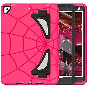 Nitupai iPad 9th Generation Case, Shockproof Rugged Hard PC and Soft Silicone 2-in-1 Layer Full Body Protection Construction, Pink+Black