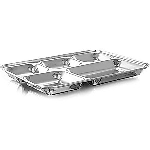 Khandekar Pack of 4 Stainless Steel Lunch Plate, 5 Compartment Thali, Food Divided Plates, Dinner Plate Set, Outdoor Camping and Everyday Use