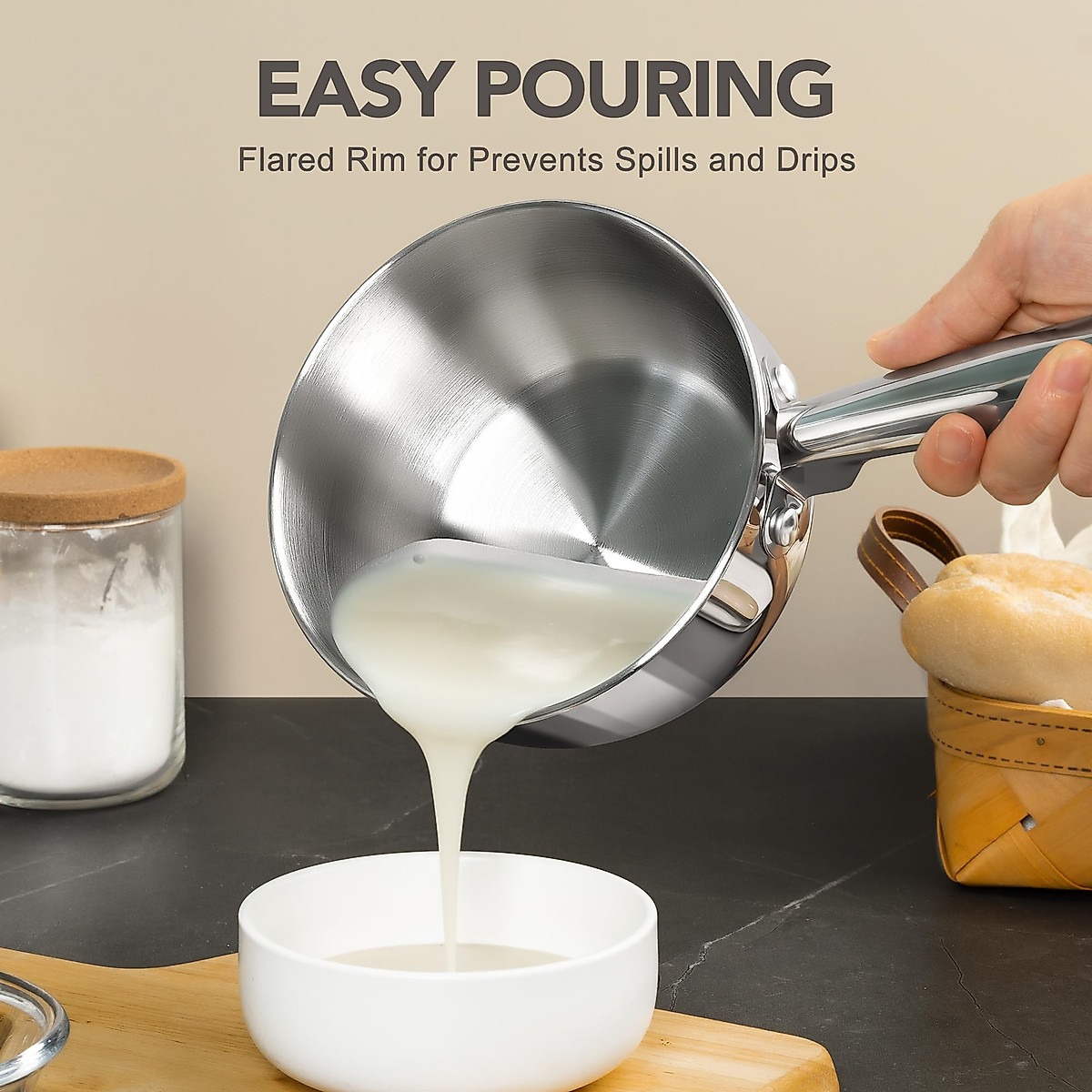 MICHELANGELO Stainless Steel Pot Set 6 Pcs with Triply Base, Stainless Steel Saucepans with Lids, Induction Saucepan Set with Stay-cool Handle - 1QT & 2QT & 3QT