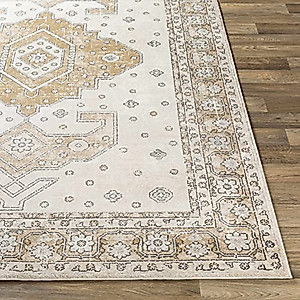 Hauteloom Southwark Oriental Medallion Traditional Farmhouse 9' x 12'4" Living Room Bedroom Area Rug - Bohemian Vintage Distressed - Brown, Beige, Cream, Mustard