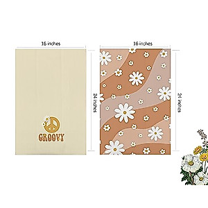 Groovy Retro 70s Hippie Boho Daisy Floral Peace Sign Kitchen Towels Set of 2,Cotton Modern 24 X 16 Inches Dish Towels Dishcloths,Dish Cloth Flour Sack Hand Towel for Farmhouse Kitchen Decor