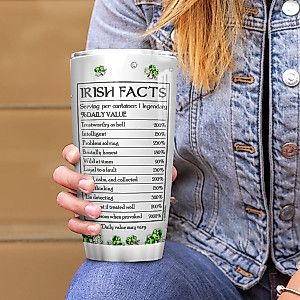 Wassmin Personalized St Patricks Day Tumbler Irish Fact Celtic Cross Jewelry Drawing Stainless Steel Tumbler 20 Oz 30 Oz with Lid Travel Mug Saint Paddy's Day Gifts for Irish Women Men Family Friends