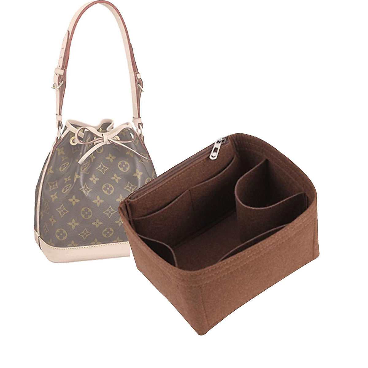 Lckaey Purse Organizer insert for LV NOE BB Petit NOE NM storage bag Organizer With Zipped pocket Y059coffee-Large