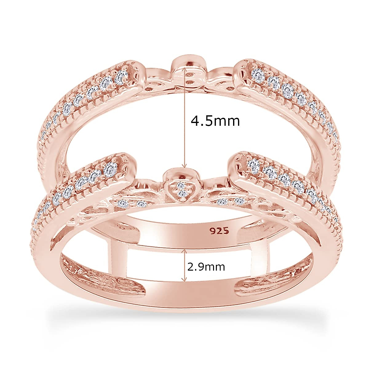 SAVEARTH DIAMONDS 1/3 Carat Round Cut Lab Created Moissanite Diamond Millgrain Cathedral Enhancer Guard Ring In 14K Rose Gold Plated 925 Sterling Silver Jewelry (G-H Color, 0.33 Cttw) Size -5.5