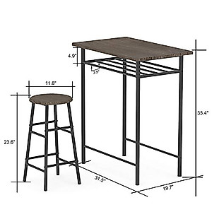 Weehom Bar Table with 2 Bar Stools, Pub Dining Height Table Set, Kitchen Counter with Bar Chairs,Bistro Table Sets for Kitchen Living Room, Built in Storage Layer, Easy Assemble