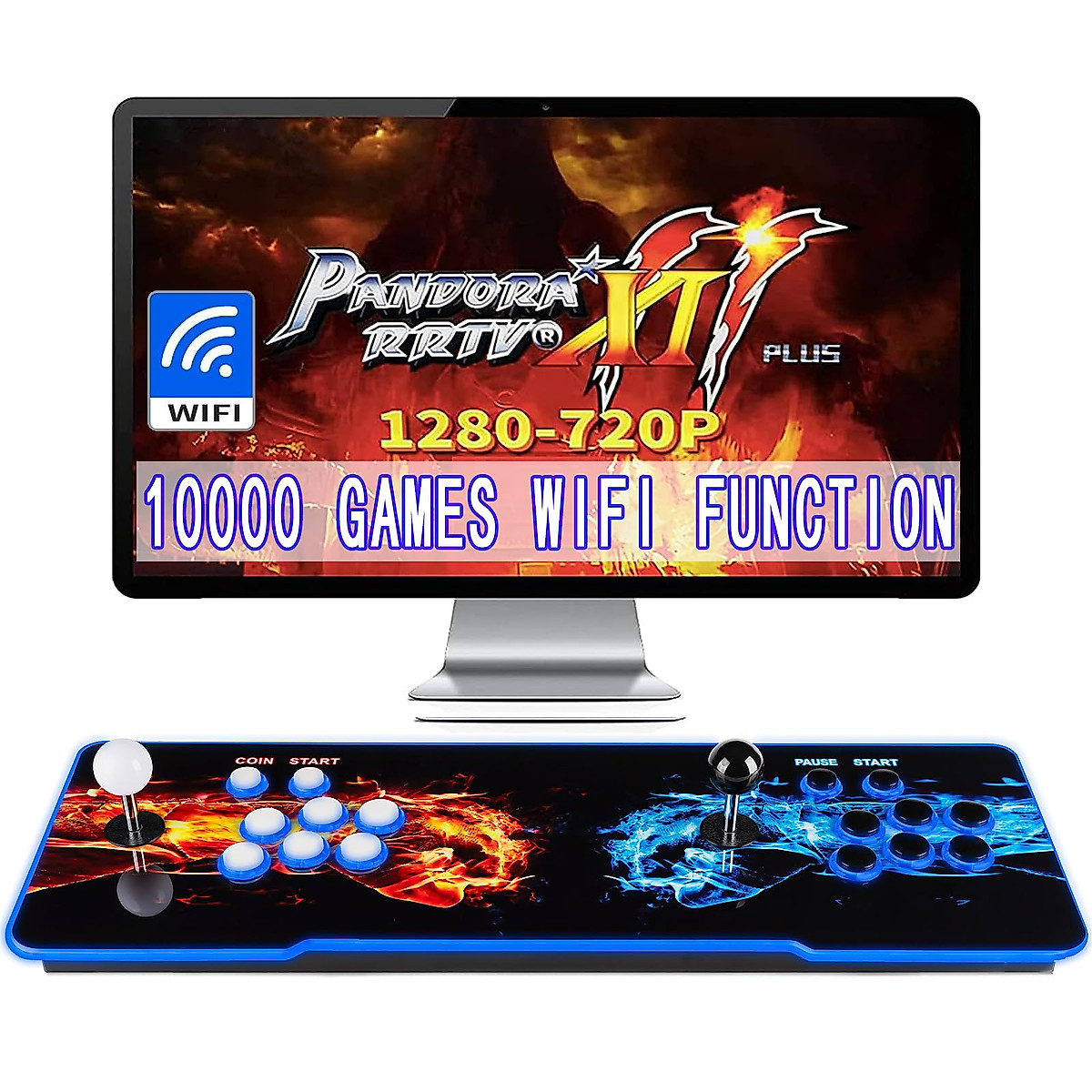 TOJASDN 10000 Games in 1 Pandora Box Arcade Game Console ， Box 3D Double Stick，WiFi Function to Add More Games，Retro Game Machine for PC & Projector & TV，1920x1080P,Favorite List,4 Players Online Game