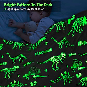Dinosaur Gifts Toys for Kids Boys - Glow in The Dark Dino Blanket Toddler Teen Girls Birthday Christmas Valentines Presents for Age 2 3 4 5 6 7 8 9 10 Years Old Children Adults Throw Gray 50"x60"